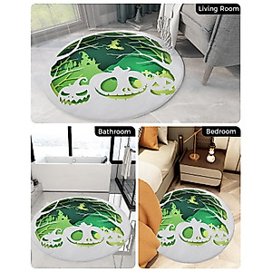 Halloween Fluffy Round Area Rug Carpets 3.3ft, Plush Shaggy Carpet Soft Circular Rugs, Non-Slip Fuzzy Accent Floor Mat for Living Room Bedroom Nursery Home Decor Green Horror Haunted-House Pumpkin