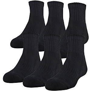 Under Armour Youth Training Cotton Quarter Socks, Multipairs , Black (6-Pairs) , Small