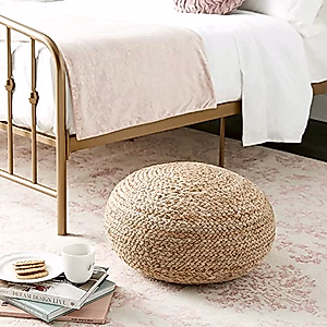 Decor Therapy Round Braided Natural Jute Woven Pouf Ottoman, 19" x 10"