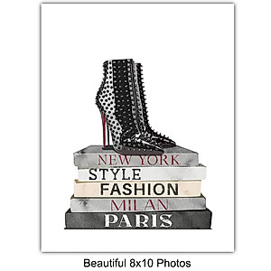 Designer Wall Art & Decor - Glam Living room Wall Decor - High Fashion Wall Decor - Glamour Wall Art - Luxury Wall Decor - Bedroom Decor for Women Girls Teens - Luxury Gifts - Red Roses Books Shoes
