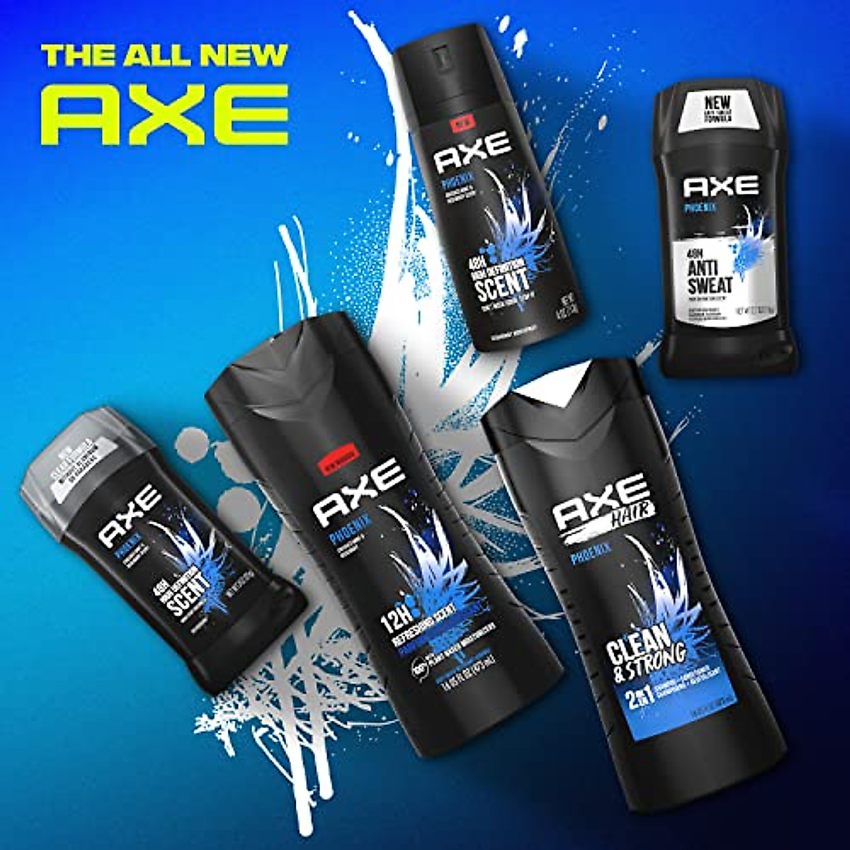 AXE Body Wash Phoenix 12h Refreshing Scent Crushed Mint & Rosemary 4 count Men's Body Wash with 100% Plant-Based Moisturizers 16 oz