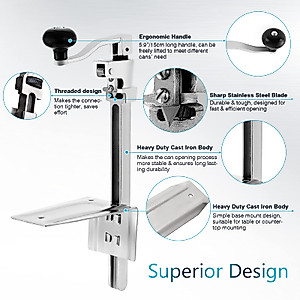 IRONWALLS Commercial Can Opener, 16” /41cm Heavy Duty Tabletop Manual Can Opener for Cans Up to 10” Tall, Adjustable Metal Can Opener with Plated Steel Base, Fits for Restaurant, Hotel, Bar, Home
