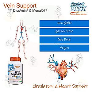 Doctor's Best Vein Support with Diosvein & Menaq7, Circulation for Healthy Legs, Non-GMO, Gluten & Soy Free, Vegan, 60 Count