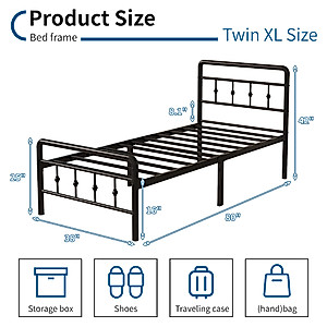 DiaOutro 16 Inch Twin XL Bed Frame with Headboard and Footboard, Classic Metal Platform No Box Spring Needed Heavy Duty Victorian Style Iron-Art Mattress Foundation/Under Bed Storage