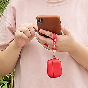 FooYin Leather Case for AirPods Pro, Portable AirPods Pro Case with Keychain and Strap, Cover with Protective Microfiber Lining Design - Red