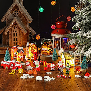 44 Pieces Christmas Light up Village Houses LED Lights Christmas Village Scene Display Tiny Resin Fairy Figurines Accessories Miniature Ornaments for Collection Table Decor