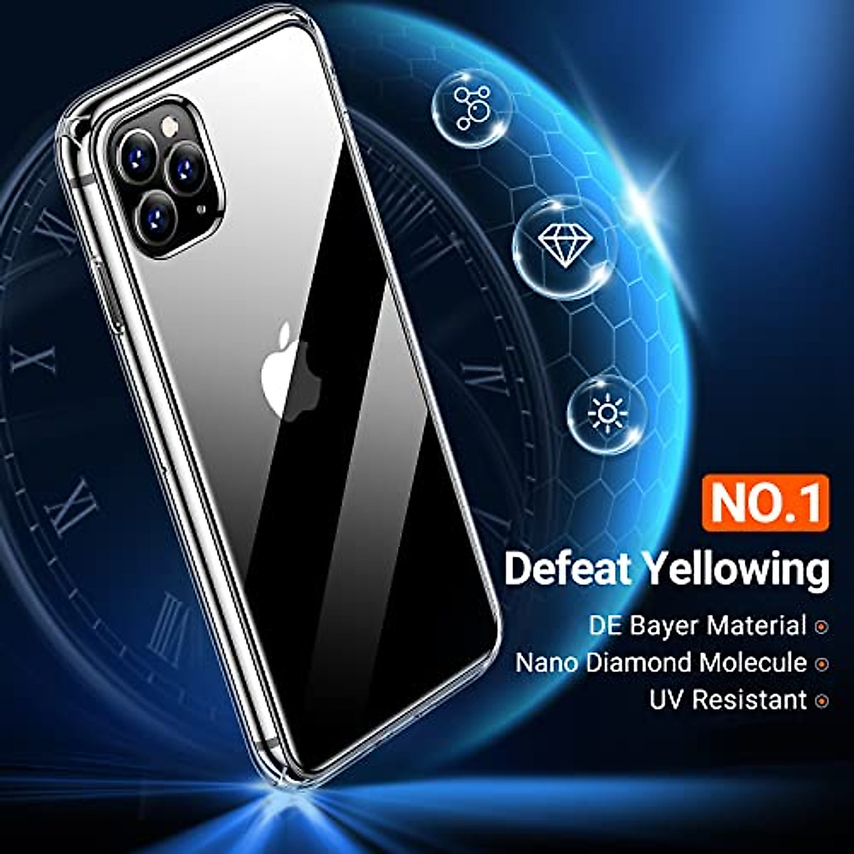 TORRAS [𝟮𝟬𝟮𝟮 𝗡𝗘𝗪] Diamond Clear iPhone 11 Pro Case [Material Safe Certified] No.1 Anti-Yellow [12FT Military Grade Protective] Hard Back & Non-Slip Bumper Slim Phone Cases iPhone 11 Pro, Clear