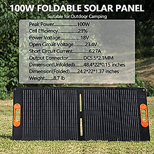 ALLWEI 100W Portable Solar Panel for 300/500W Power Station Solar Generator, 18V Foldable Solar Battery Charger with 5.5 * 2.1MM Port, Adjustable Kickstand, Waterproof IP68 for Camping Trip Outdoor