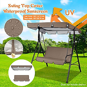 general3 Patio Waterproof Swing Canopy Cover Set, 2 Seats Top Cover+ Swing Cushion Cover, Courtyard Swing Chair Seat Pads Cover Replacement Outdoor Sunscreen Protection Cover (Coffee, 64.5x45 x6'')