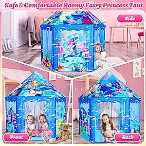 Christmas Princess Mermaid Play Tent - Large Playhouse for 2-10 Year Old Girls, Indoor Outdoor Castle Toy for Toddlers