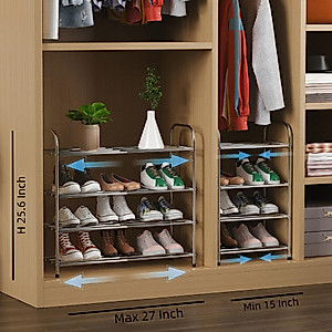 Botion 4 Tier Expandable Shoe Rack, Stainless Steel Shoe Shelf, Strong Weight Capacity Shoes Organizer, Easy to Install and Saving Space Standing Shelf with Sturdy Frame(4 Tier)