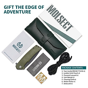 MOLSECT Boulder Pocket Folding Knife, Liner Lock EDC Knives 4.14" 14C28N Blade Green Micarta Handle,Everyday Carry Knife with Clip for Men Women Gift Outdoor