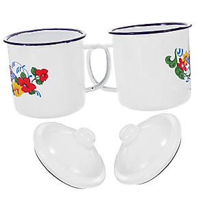 CIYODO Tin Cup 2pcs -proof with Smooth Pattern Coffee Element Table Teacup Camping Home Drinking Cup Chinese Delicate Milk for Lid Wine Mugs Catering Retro Vintage Coffee Mugs
