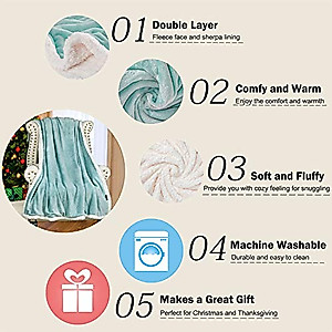 Catalonia Teal Fluffy Sherpa Throw Blanket, Super Soft Mink Plush Couch Blanket, TV Bed Fuzzy Blanket, Comfy Warm Heavy Throws, Comfort Gift for Her, 50x60 inches