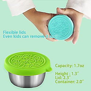 Sauce Container with Lid, Salad Dressing Container To Go, 4x1.7oz Mini Reusable Sauce Containers for Bento Lunch Box, Stainless Steel Condiment Cups with Easy Open Lid, Small Dipping Sauce Cups Set