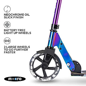 Micro Kickboard - Micro Cruiser LED Neochrome - Two Wheeled, Fold-to-Carry Swiss-Designed Micro Scooter for Kids with Smooth Glide Light-Up Large Wheels for Ages 6+