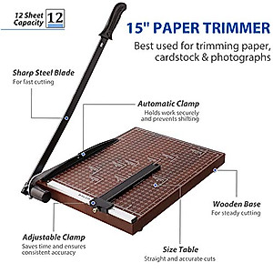 Paper Trimmer, A4 Guillotine Paper Cutter Heavy Duty Photo Guillotine Craft Machine with Security Safeguard for Standard Cutting of Paper, Photos or Labels, Improve Cutting Precision (Red, 38X30cm)