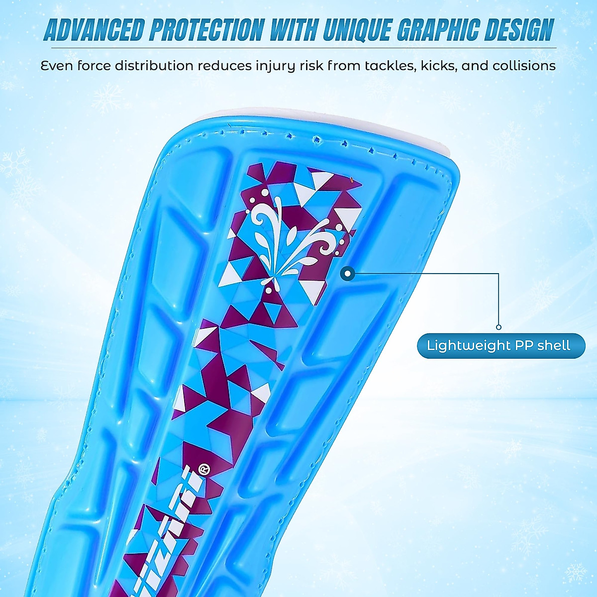 Vizari Frost Soccer Shin Guards - Unique Graphic Lightweight PP Shell - Hard Shell Protection - Foam-Padded Football Shin Pads for Comfort - Adult and Kids Soccer Shin Guards with Adjustable Straps