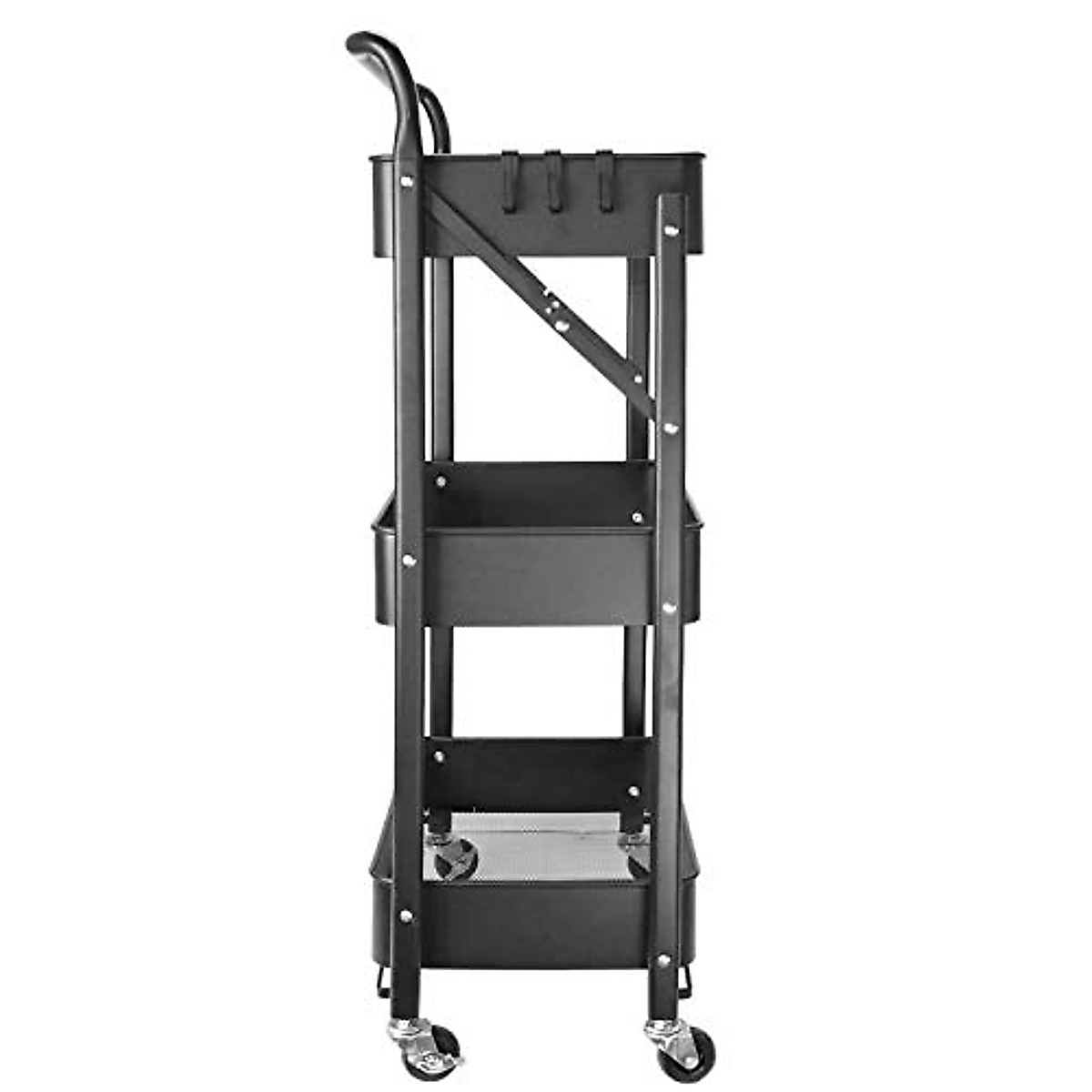 3 Tier Foldable Storage Cart with Wheels Folding Utility Rolling Cart Metal Kitchen Storage Organzier Cart for Classroom, Bedroom, Living Room