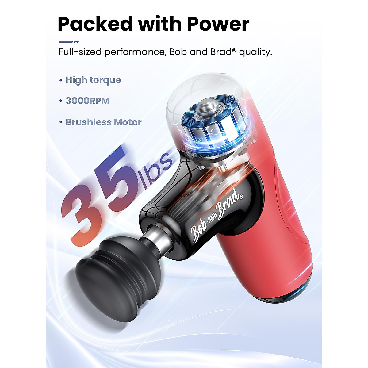 BOB AND BRAD Q2 Mini Massage Gun, Pocket-Sized Deep Tissue Massager Gun, Portable Percussion Muscle Massager Gun, Ultra Small & Quiet Muscle Massage Gun with Carry Case, FSA and HSA Eligible -Red