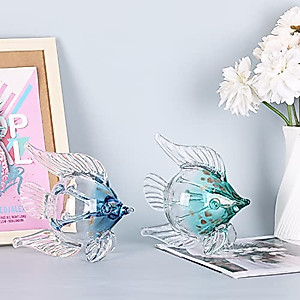 XIYOUQI Coastal Decor Glass Fish Figurines Blue Glass Fish Sculpture, Modern beachcombers Coastal Life Ocean Crystal Art Tropical Fish Sea Animals Collectible Figurines for Living Room, Bedroom,Office