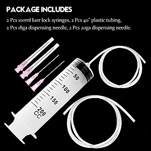 SHAOTONG 200ml Syringe with 2Pcs 40in Handy Plastic Tubing and 18Ga 20Ga Dispensing Needle, for Scientific Labs, Measuring, Watering, Refilling