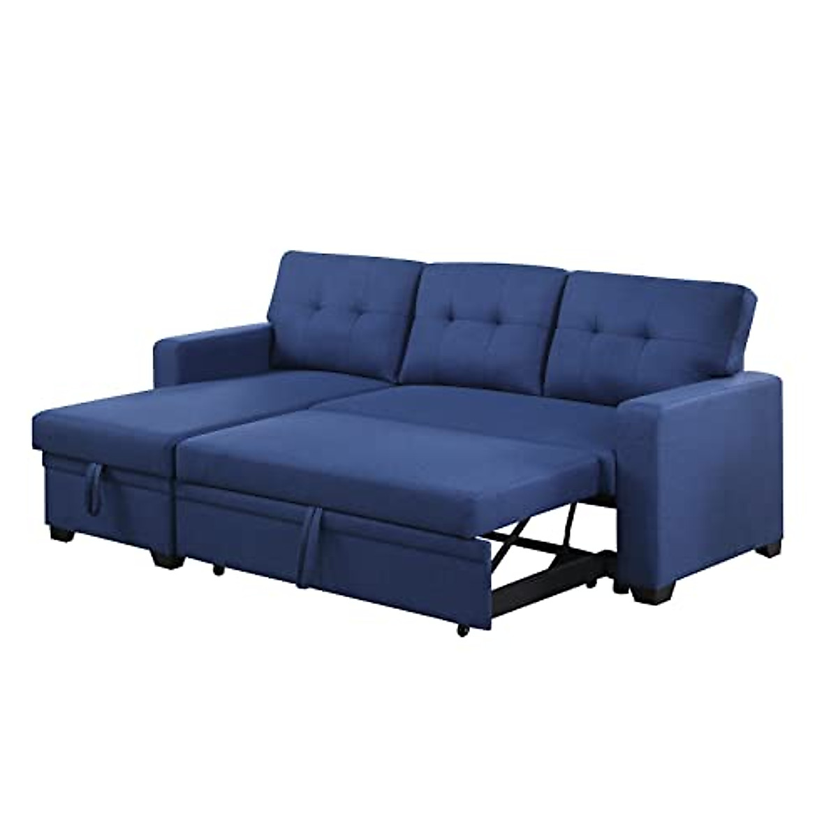 XDOUT L-Shape Sofa Sectional Convertible Sleeper with Storage Chaise and Pull-Out Bed, Linen Upholstered Reversible Corner 3 Person Couch, for Living Room, Apartment, 82", 82inch, Dark Blue