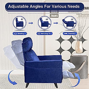 YESHOMY Massage Chair for Living Room Velvet Home Theater Single Sofa with Adjustable Reclining, Lazyboy Padded Seat Backrest for Adults, Blue