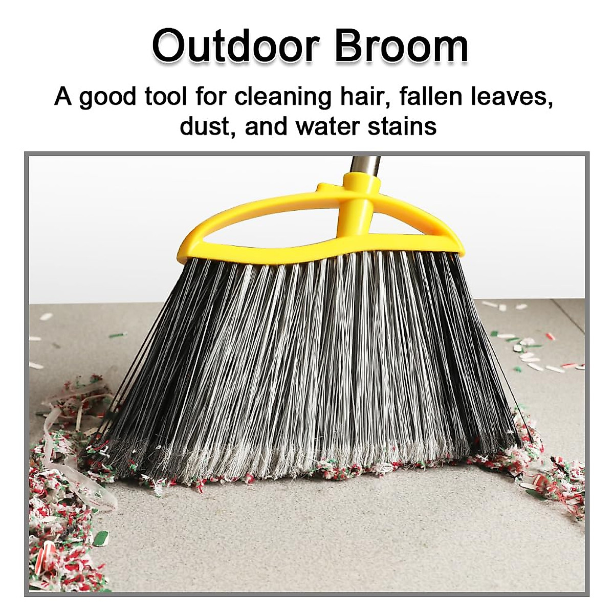 Outdoor Broom with 57” Long Handle, Heavy Duty Broom with Stiff Bristles,Angle Sweeping Broom for Floor Cleaning Garage Patio Garden House and Kitchen