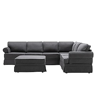 LIUJUN 109.4" Fabric Upholstered Modular Sofa Collection, Sectional Couch with Removable Ottoman for Living Room