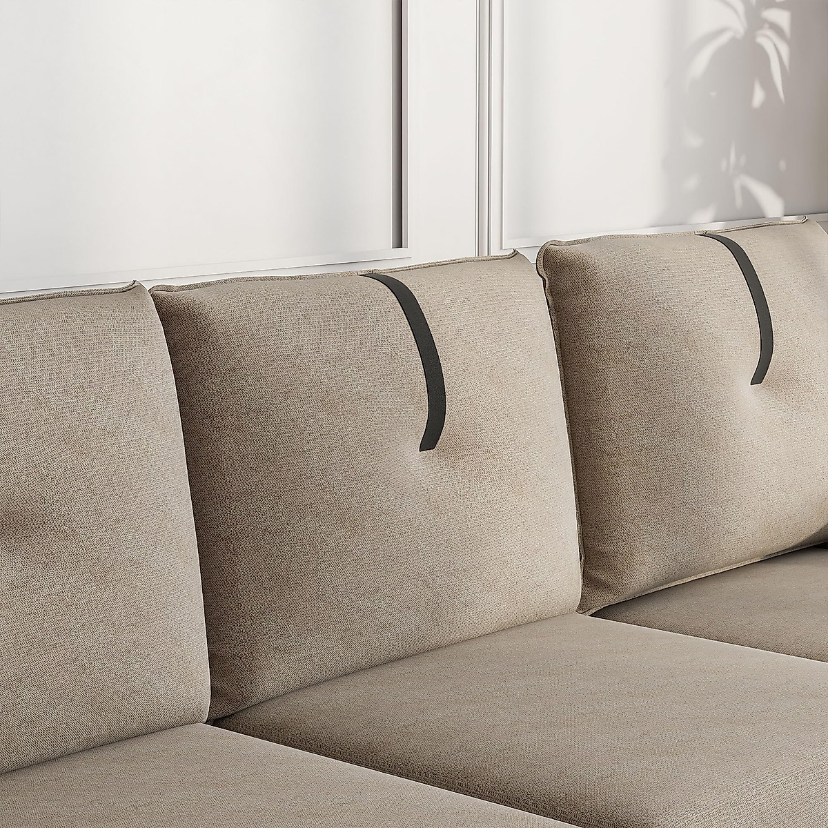 Tornama 80" L Shaped Sectional Sofas, 3 Seater Couch with Reversible Ottoman and Side Storage Pocket, Modern Linen Fabric Small Sectional Couch for Living Room, Apartment, Small Space, Beige