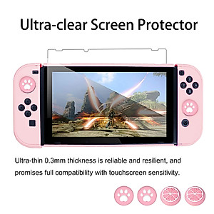 BRHE Protector Case for Nintendo Switch Cover Case with Glass Screen Protector, Anti-Scratch Shock-Absorption Grip Cover-Pink