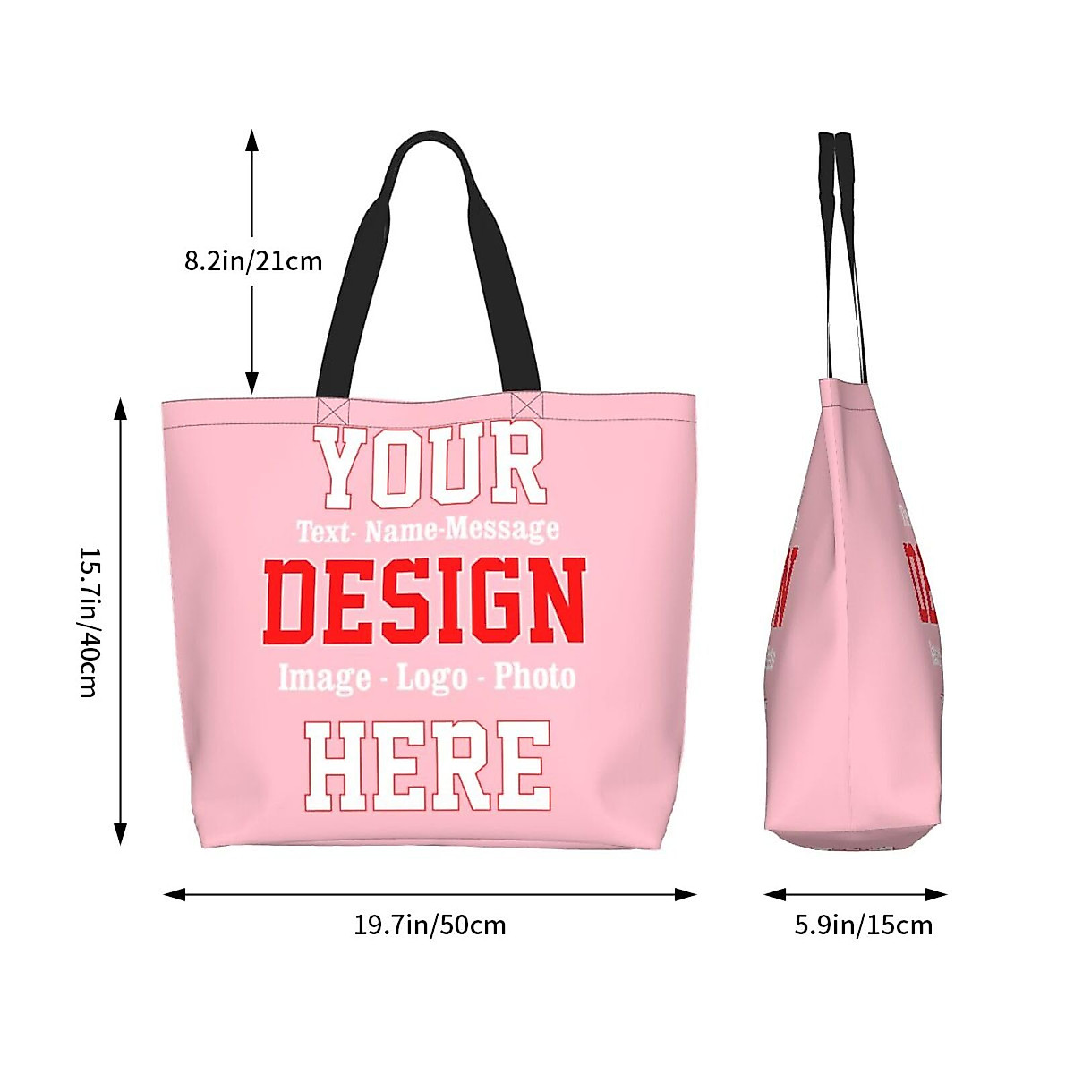 Personalized Tote Bag Women Custom Shopping Travel Beach Business Shoulder Bags Pink Customized Your Picture Logo Name Text Gifts Birthday Wedding Christmas