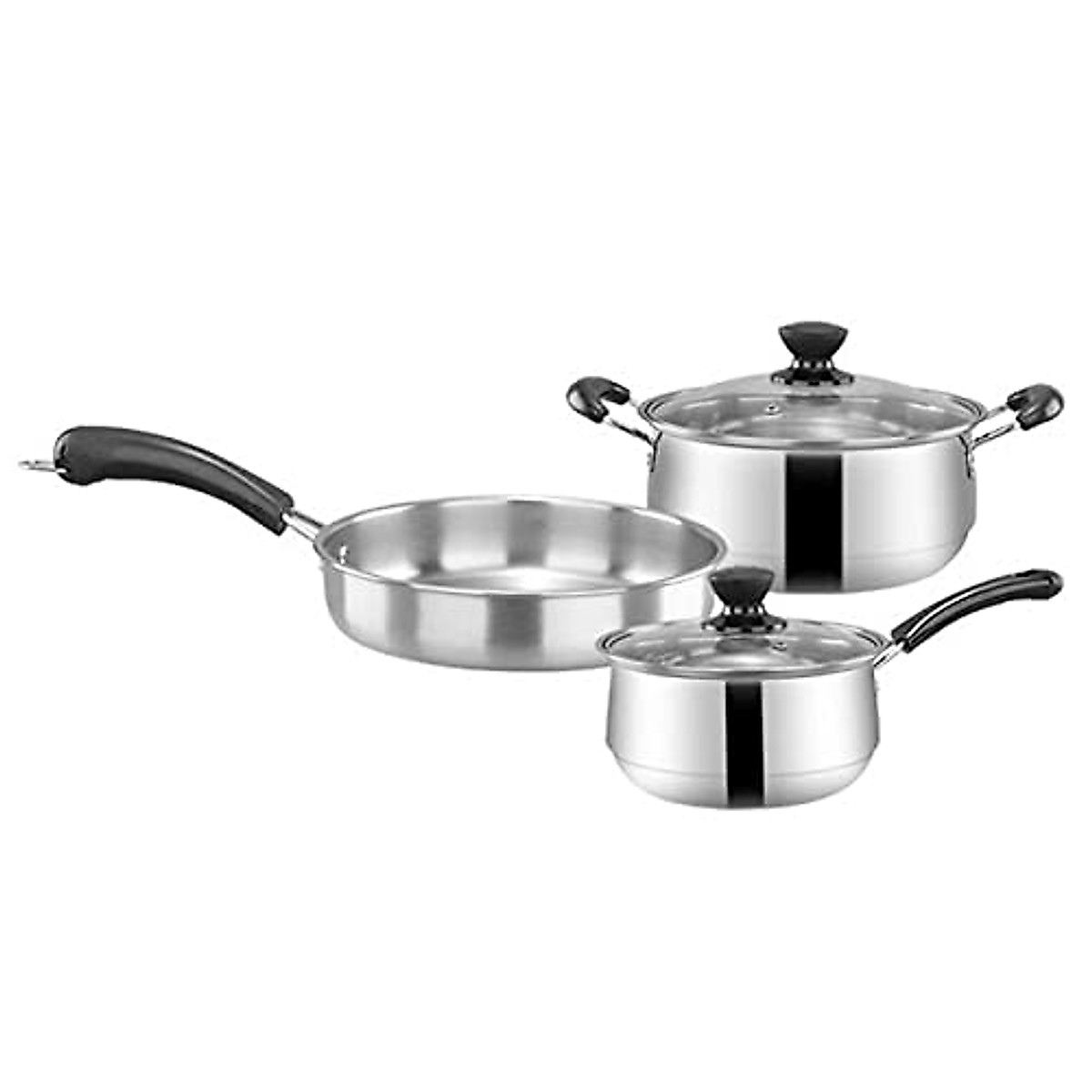 TKUS 3pcsset Stainless Steel Cookware Set Flat Bottom Frying Pan Soup Pot Milk Pot Kit Induction Cooker Cooking Pan for Home Kitchen (2)