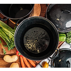 Granite Ware 15 Qt Heavy Gauge Seafood, Tamale, Steamer Pot with Lid and Trivet. (Speckled Black) Enamelware. Stainless Steel. Suitable for Cooktops, Oven to table. Dishwasher Safe.