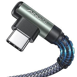 USB C Cable, [2-Pack, 6.6ft] 3.1A Type C Charger Fast Charging Cable Right Angle, Durable Nylon Braided USB C Charging Cable Compatible with Galaxy S10 S9 Plus S21, Note 10 9 LG, Type C Charger