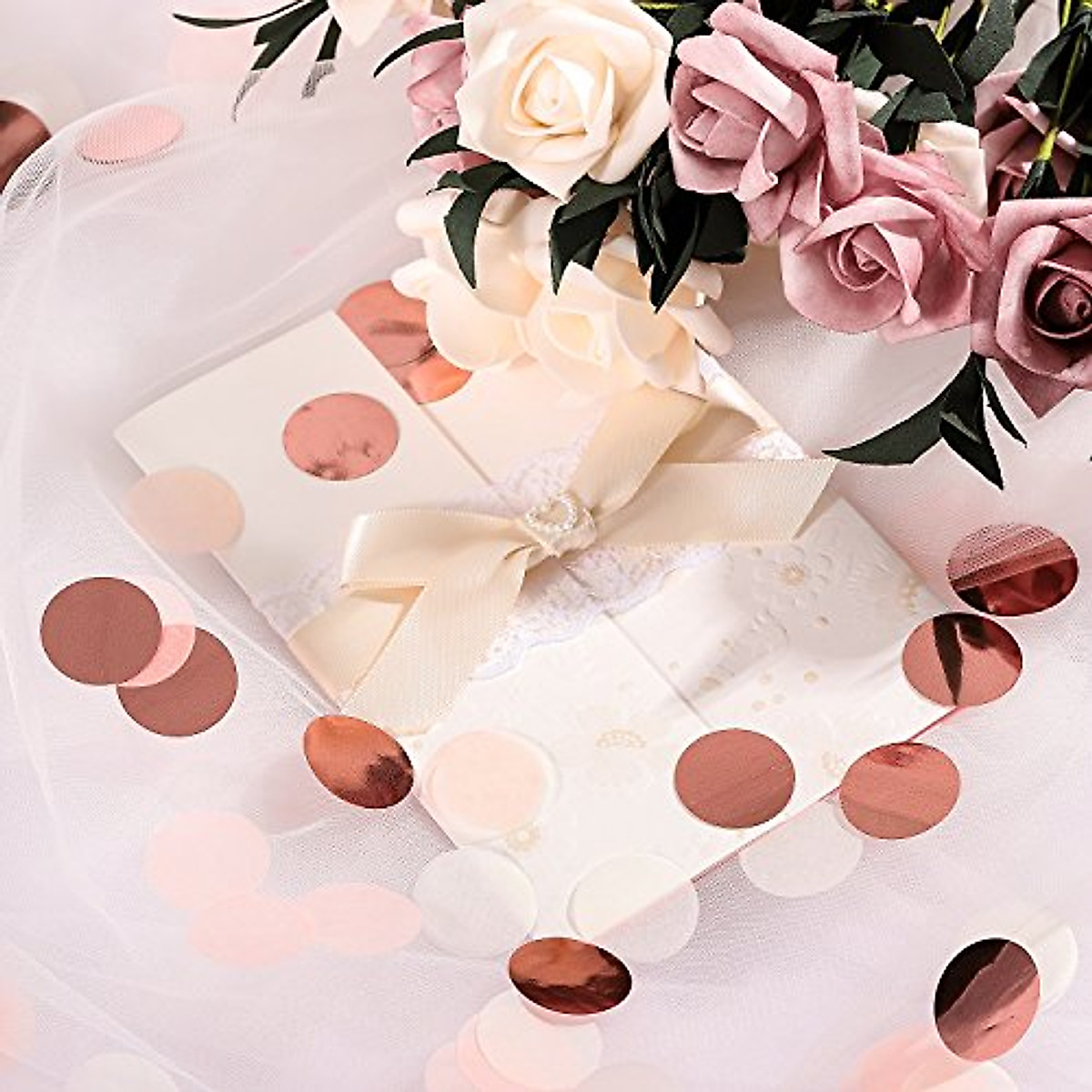 Whaline 6000 Pieces Round Tissue Paper Confetti Dots 1 Inch Rose Gold Mixed Colors Circles Tissue for Wedding Holiday Anniversary Birthday (2.11 oz)