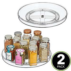 mDesign Lazy Susan Turntable Plastic Spinner for Kitchen/Bathroom, Pantry, Fridge, Cupboards, or Counter Organizing, Fully Rotating Organizer for Food, 11.5" Round - Lumiere Collection - 2 Pack, Clear