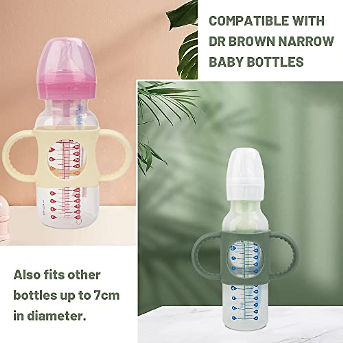 3 Pack Bottle Handles Compatible with Dr Brown Narrow Baby Bottles and Wide-Neck Bottles Non-Slip Easy Grip Handles - BPA-Free Food Grade Silicone Dishwasher Safe - Milk White, Green, Blue