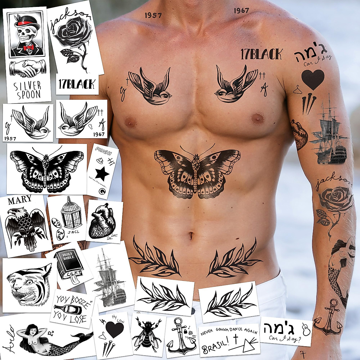 FashionTats Styles inspired by Harry Pop Star Temporary Tattoos | Halloween Costume Tattoos | Cosplay Kits | Skin-Safe | MADE IN USA | Removable