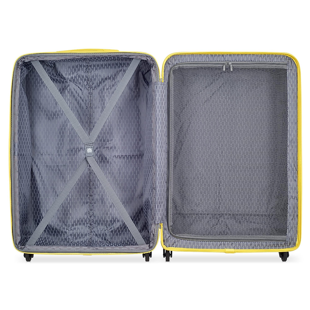 DELSEY Paris Christine Hardside Expandable Luggage with Spinner Wheels, White with Yellow Trim, Checked-Large 28 Inch