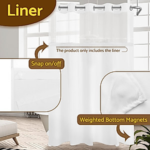 Barossa Design Fabric Snap-in Shower Curtain Liner Replacement 70" x 54" - Hotel Style, Removable & Machine Washable, Water-Repellent - White, 70x54