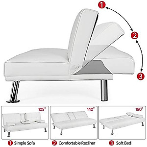 Topeakmart Adjustable Faux Leather Sofa Futon Modern Sofa Bed Convertible Sofa Couch Sleeper with Armrest Recliner Couch Home Furniture White