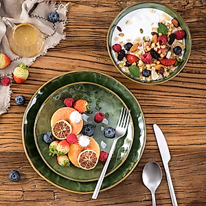 Ceramic Round Dessert Salad Plates - 8 Inch, Set of 6, Microwave, Oven, and Dishwasher Safe, Scratch Resistant, Porcelain Fluted Suitable for Snacks, Appetizer, Home, Party (Green)