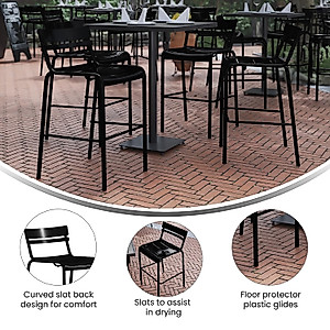 Flash Furniture Nash Commercial Grade Steel Stack Stool, Indoor-Outdoor Bar Stool with 2 Slat Back, Set of 4, Black