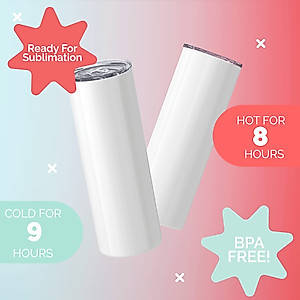 Sublimation Tumblers 20 Oz Skinny Tumbler, Straight Skinny tumblers for sublimation, 4 Pack Stainless Steel Sublimation Blank Tumblers, Individual Gift Boxes, Lids, Straws and Shrink Wraps