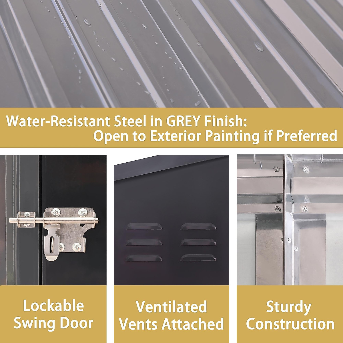 MUPATER 4x8 FT Outdoor Storage Shed with Lockable Door, Metal Lean to Shed Garden Tool Storage Shed House, Storage Shed Kit for Patio, Backyard, Lawn, Grey