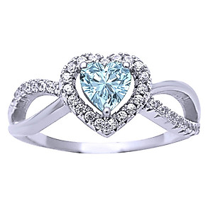 Jewel Zone US Simulated Aquamarine & White Cubic Zirconia Infinity Heart Twisted Ring in 14k White Gold Over Sterling Silver