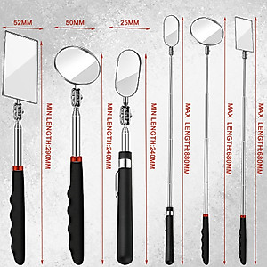 3 Pieces Telescoping Inspection Mirror Round Mirror Square Mirror Inspection Tool for Checking Vehicle, Observing Eyelashes Mouth and Other Small Parts (Oval, Square, Round Style)