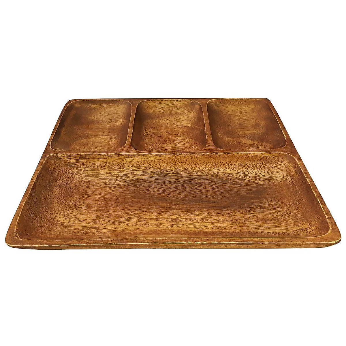 WeTheFounders SDS Handcrafted Acacia Wood Platter and Tray Perfect for Snacks Hummus Dip and Salsa Appetizer Server with 4 Sections, 11" x 1"H
